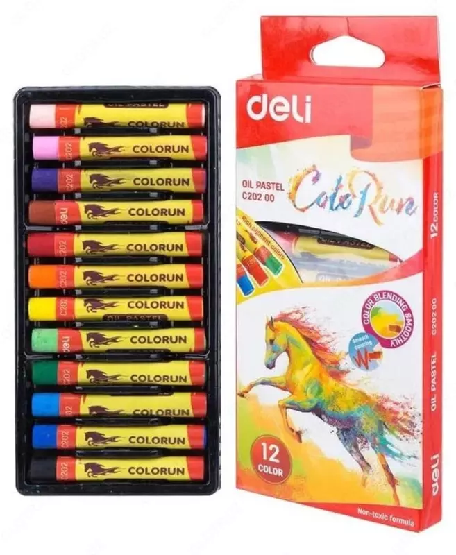 Масляные цветные мелки (круглые) Deli "Color Run", 12 шт. карт. уп ...